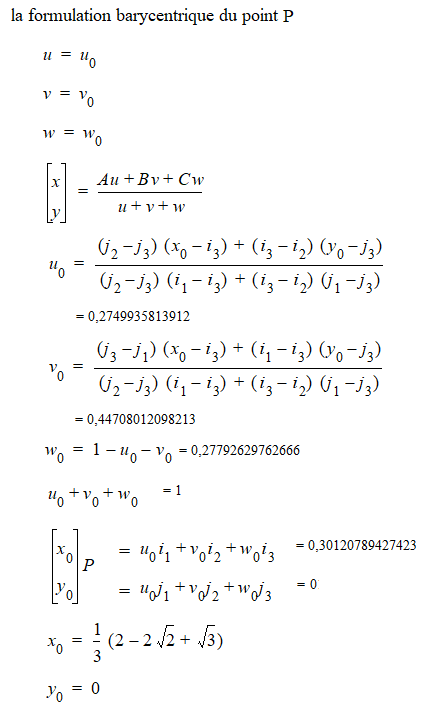Le barycentre – le point P avec la droite à 15 degrés